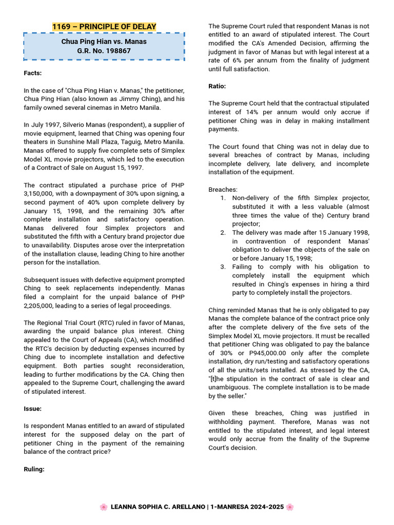 Oblicon - 1169 Case Digest - Chua Ping Hian V Manas | PDF | Justice ...