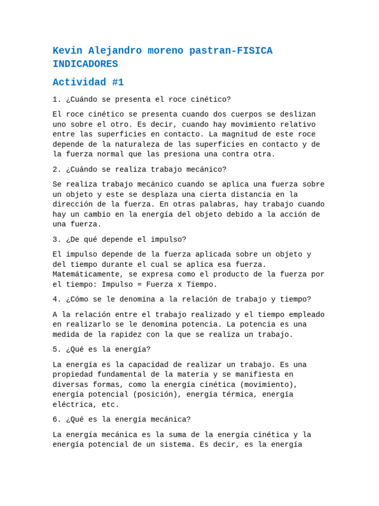 Kevin Alejandro Moreno Pastran | PDF | Fuerza | Fricción