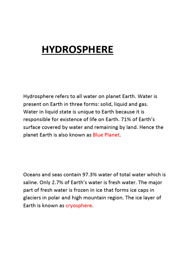 Earth's Water: The Hydrosphere | PDF