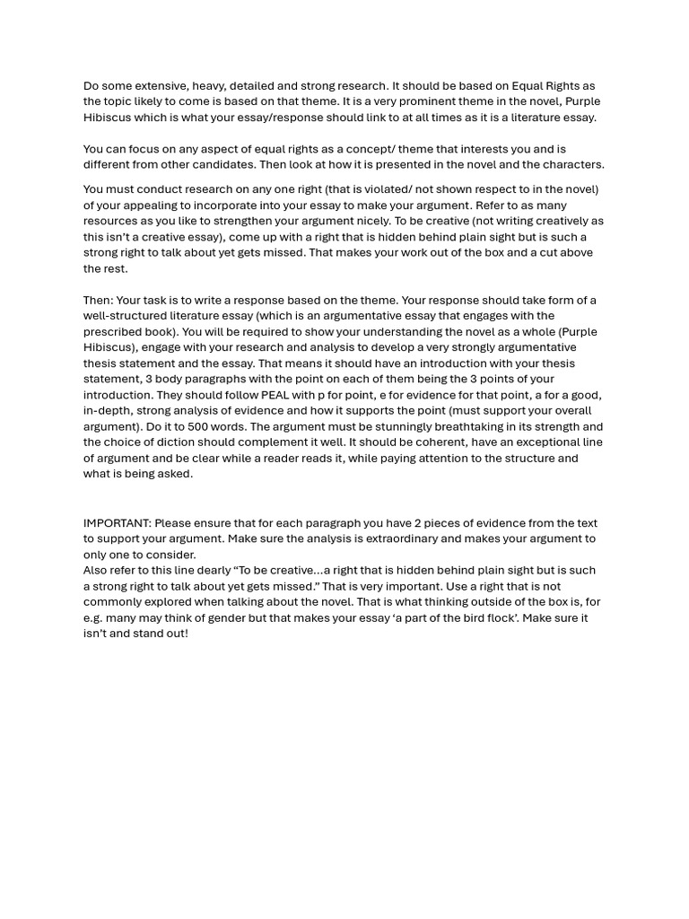 Purple Hibiscus Essay Prompt | PDF | Essays | Human Communication