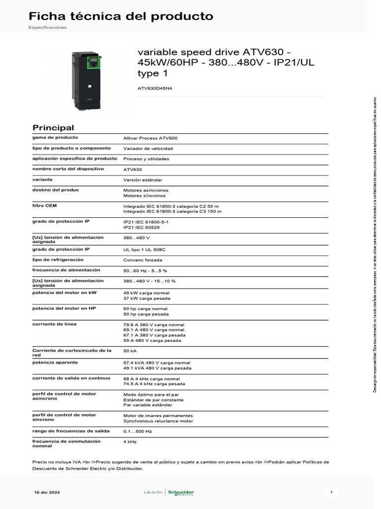 Schneider Electric - Altivar-Process-600 - ATV630D45N4 | PDF | Relé | Hertz
