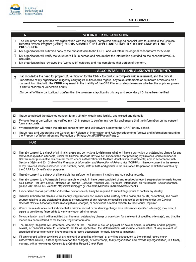 VTEA Volunteer Criminal Record Check - Template | PDF | Criminal Record | Criminal Law