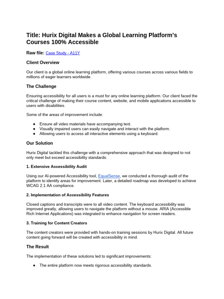 Global Learning Platform Accessibility Case Study | PDF