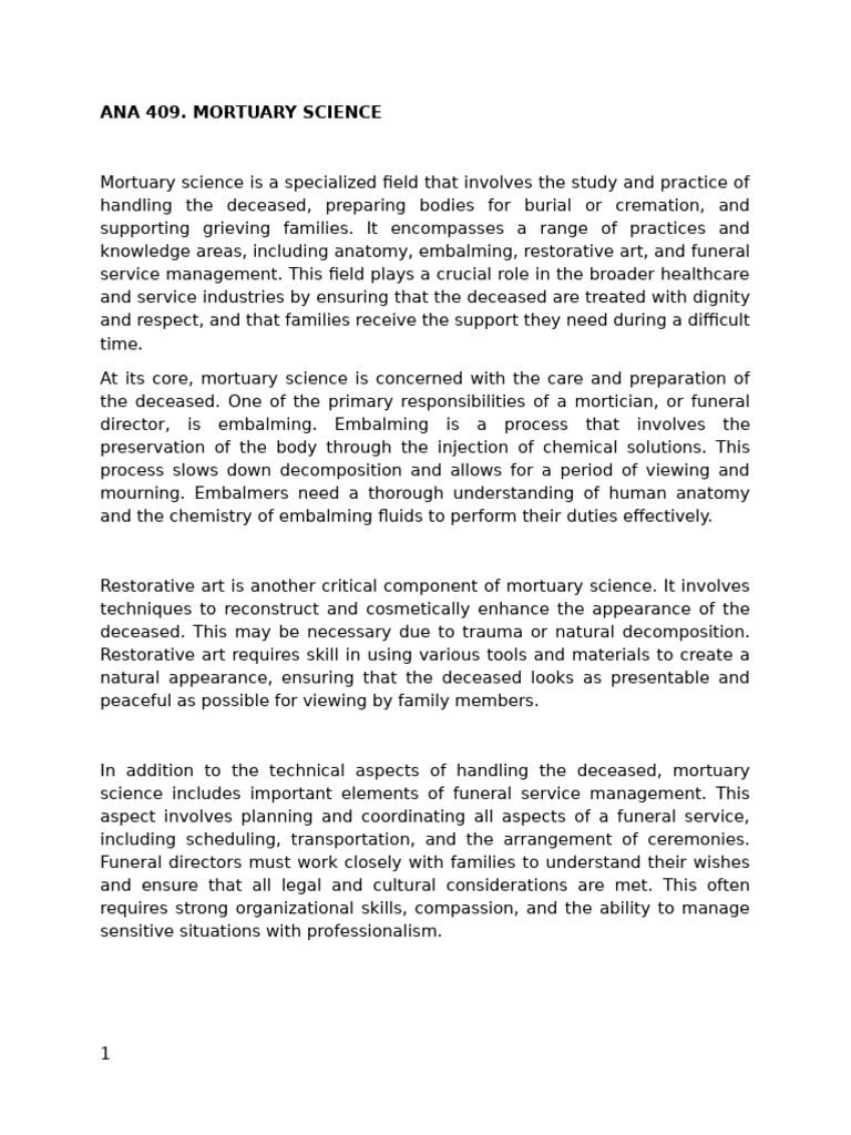Overview of Mortuary Science Practices | PDF | Funeral | Clothing