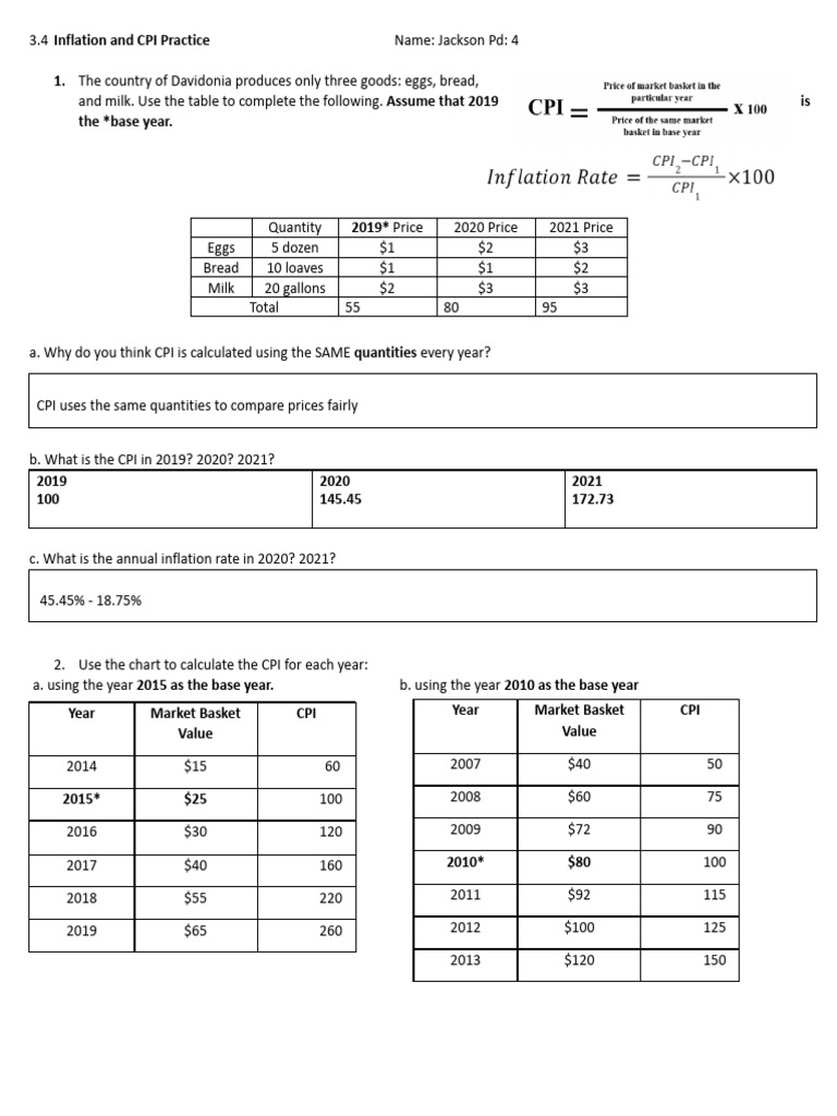 Updated Inflation Practice Worksheet | PDF | Cost Of Living | Inflation