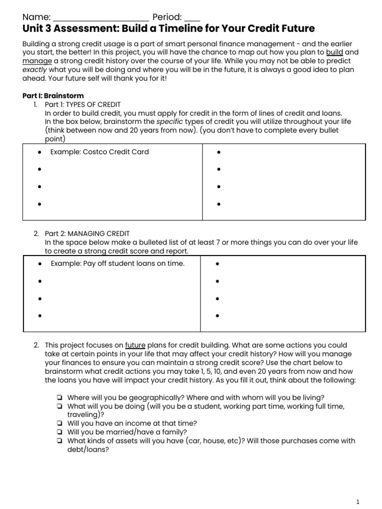 PROJECT - Build A Timeline For Your Credit Future | PDF | Loans | Credit