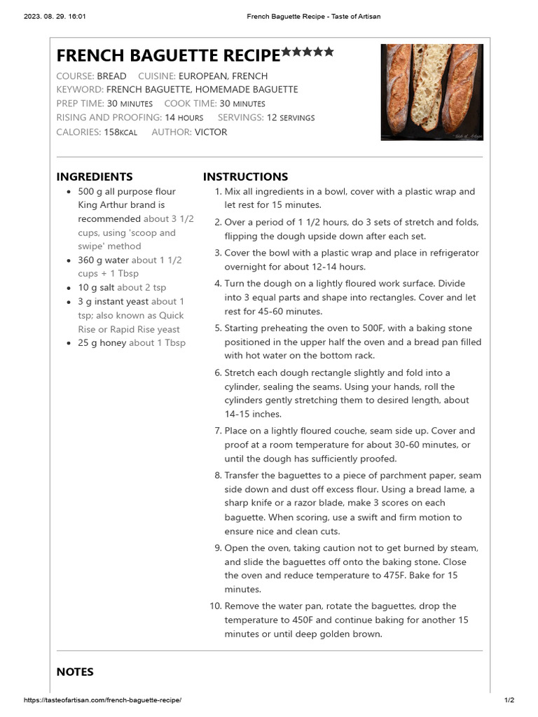 King Arthur French Baguette Recipe | PDF | Breads | Foods