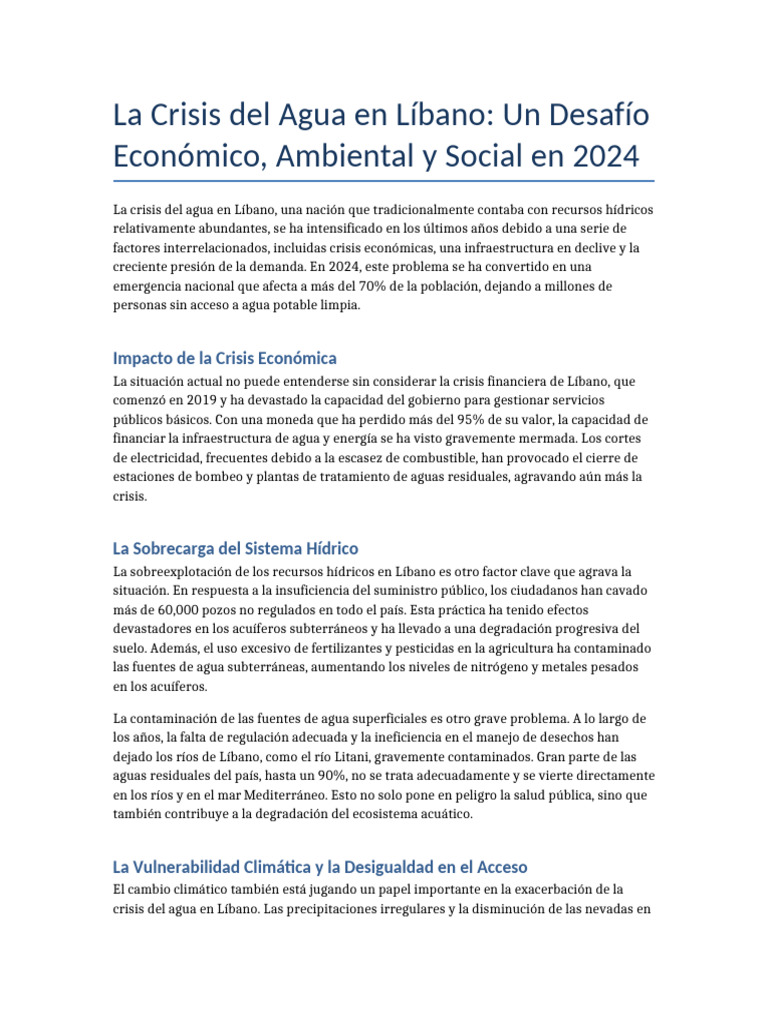 Crisis del Agua en Líbano 2024: Retos y Soluciones | PDF | Agua ...