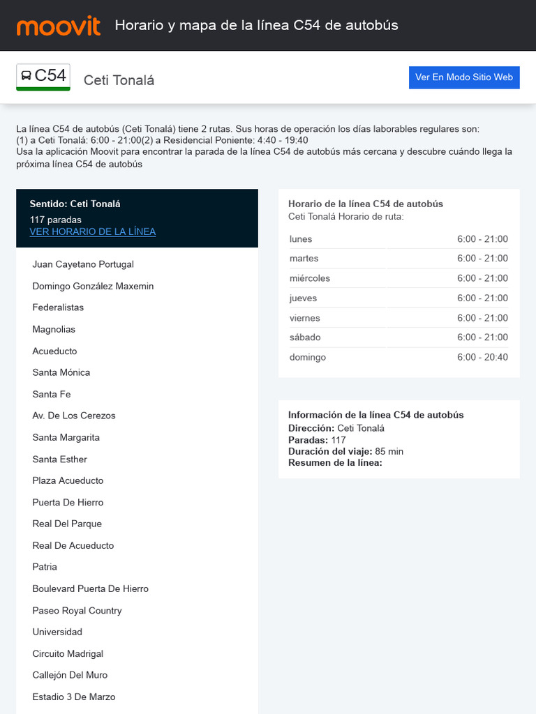Ceti Tonalá: Horario y Mapa de La Línea C54 de Autobús | PDF | México