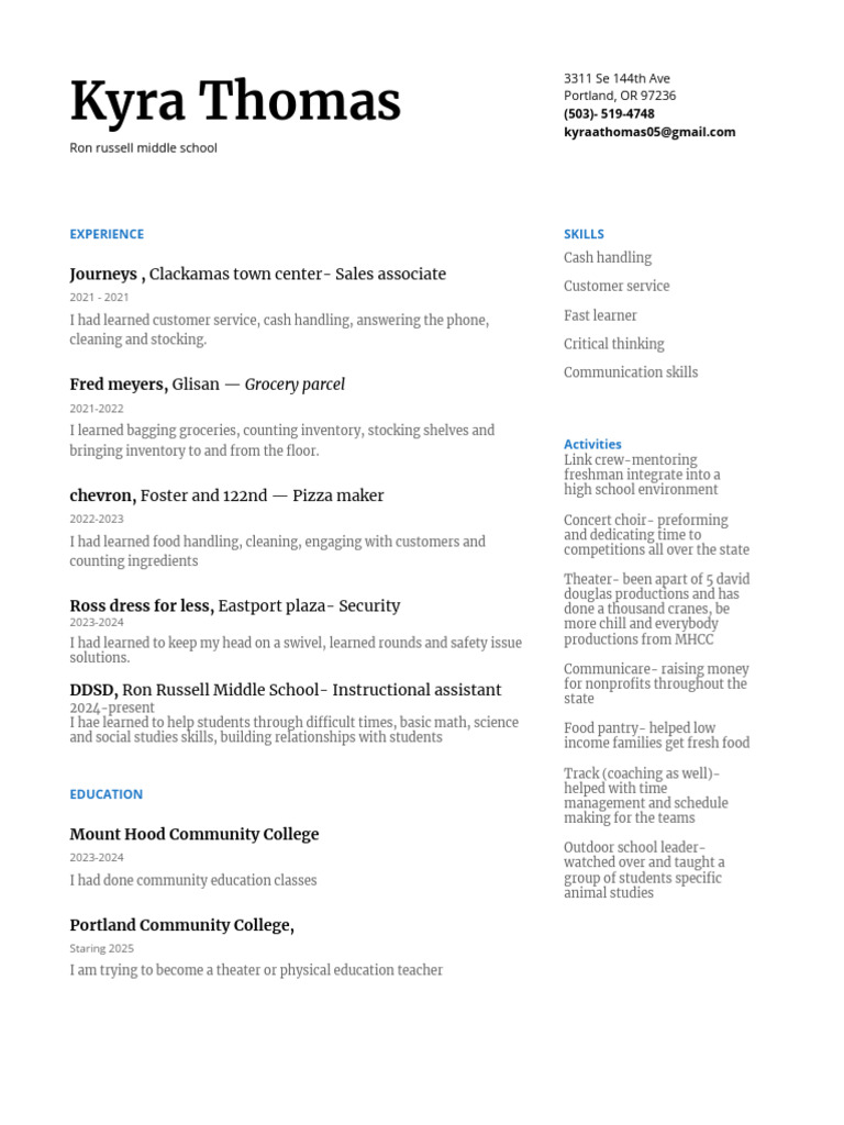 Kyra Thomas Resume | PDF