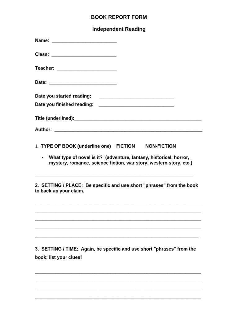 Independent Reading Book Report | PDF