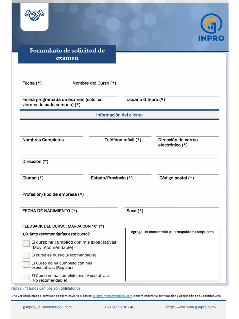 Formulario de Solicitud de Examen - G Inpro | PDF