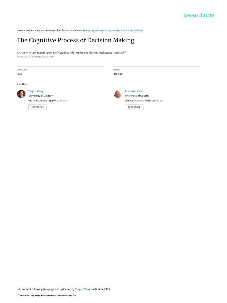 The Cognitive Process of Decision Making | PDF | Decision Theory | Decision Making