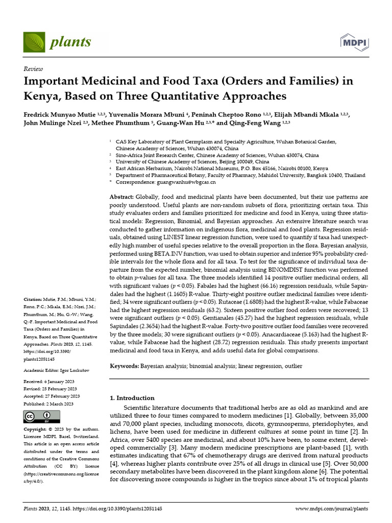 Important Medicinal and Food Taxa Orders and Famil | PDF | Statistical ...