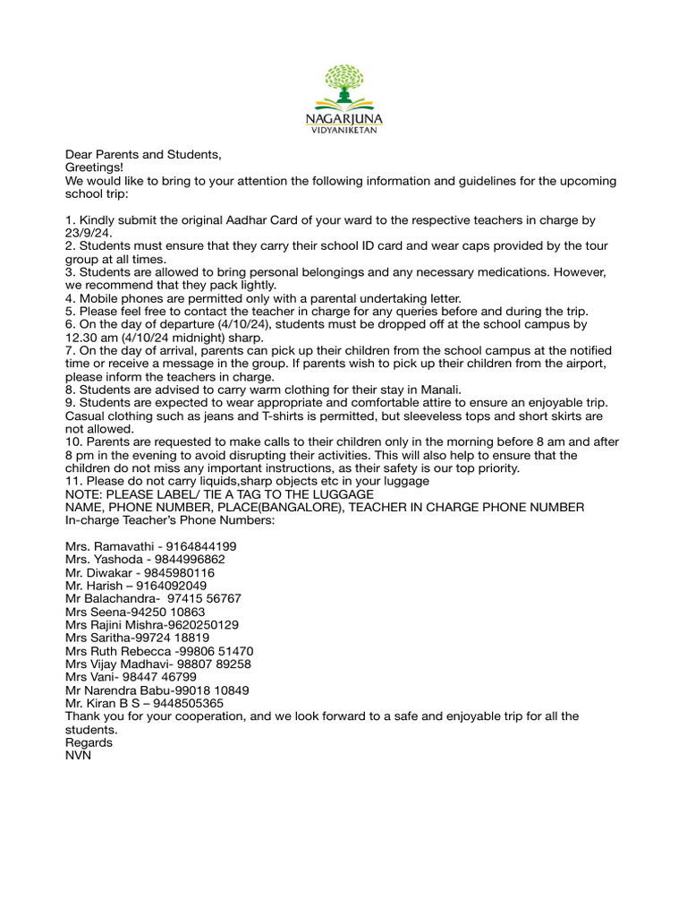 Trip Circular 2024-25 | PDF