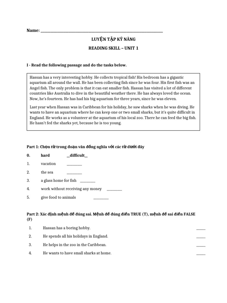 UNIT 1 - READING | PDF | Hobbies