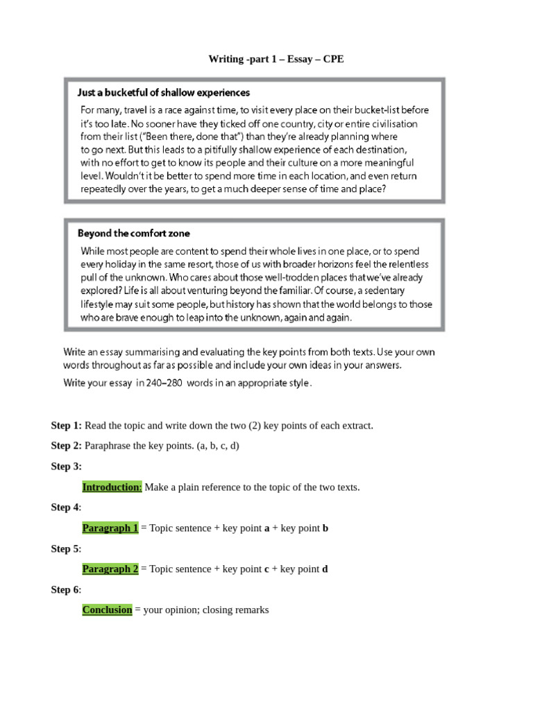 CPE Essay: Travel Depth vs. Variety | PDF | Essays | Argument