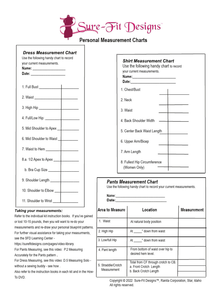 Comprehensive Measurement Charts | PDF | Waist | Clothing