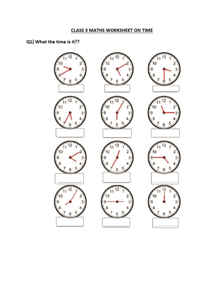Class 3 Maths Worksheet on Time | PDF