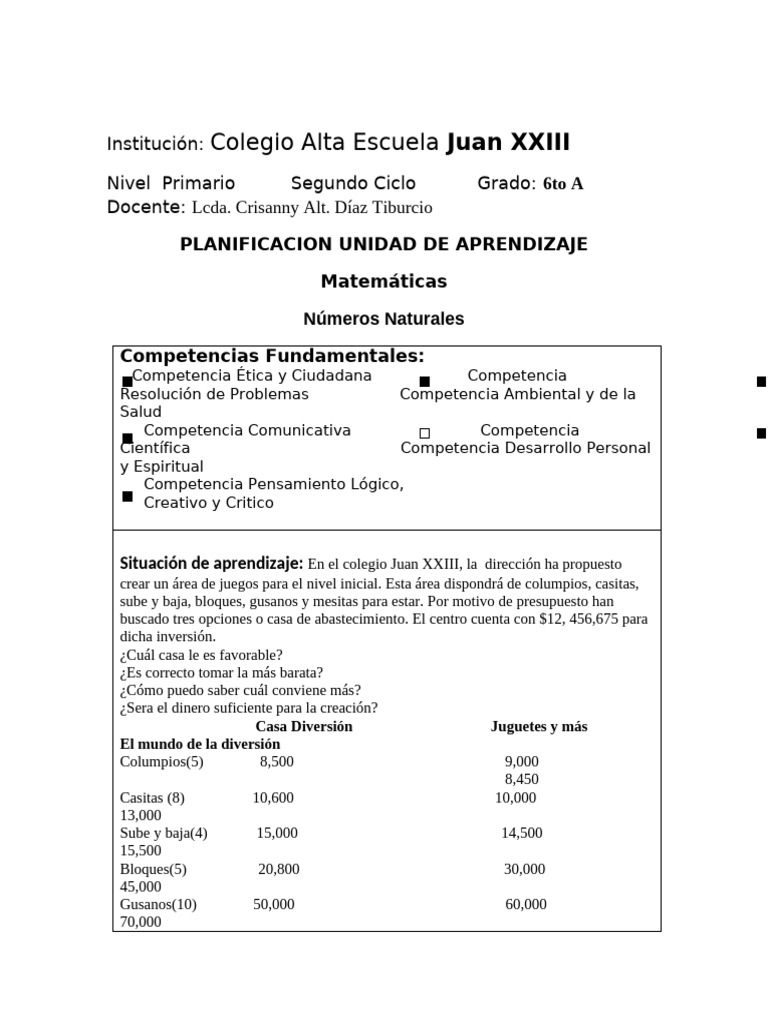 Planificacion 6to. de Primaria | PDF | Exponenciación | Números