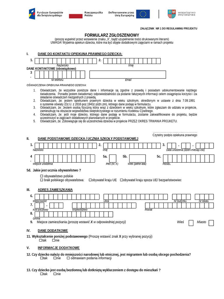 Zalacznik Nr 1 Formularz Zgloszeniowy | PDF