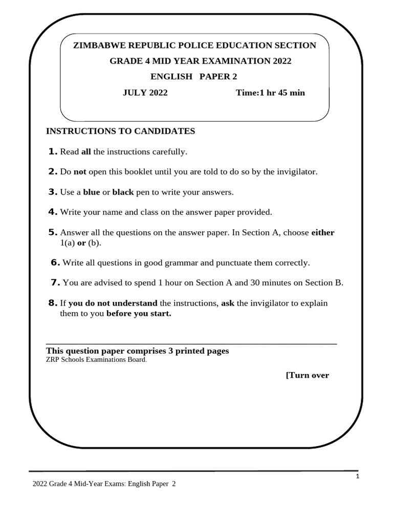 Grade 4 English Paper 2 | PDF