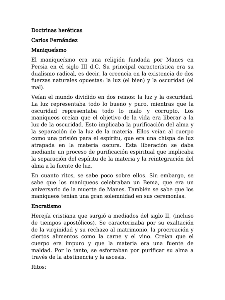 Doctrinas heréticas | PDF | Creencia religiosa y doctrina
