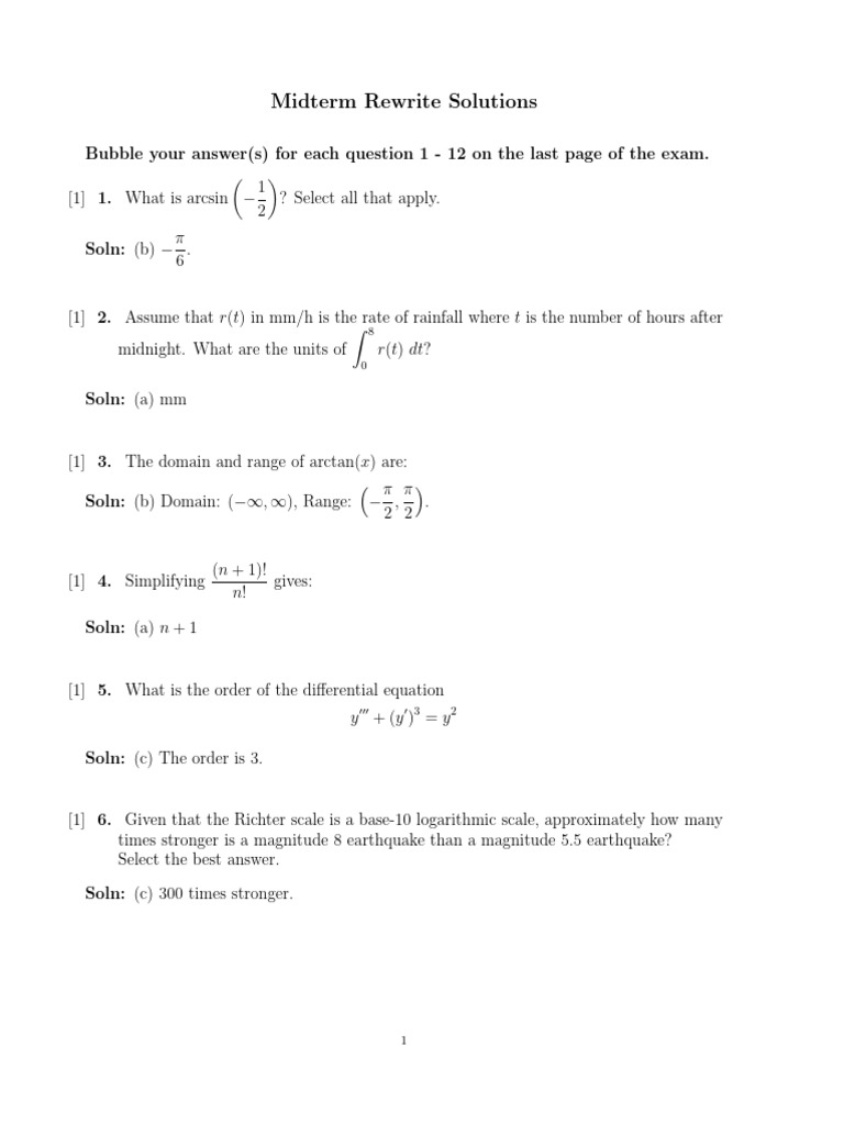 Midterm Rewrite f24 Soln | PDF | Trigonometric Functions | Mathematical Analysis