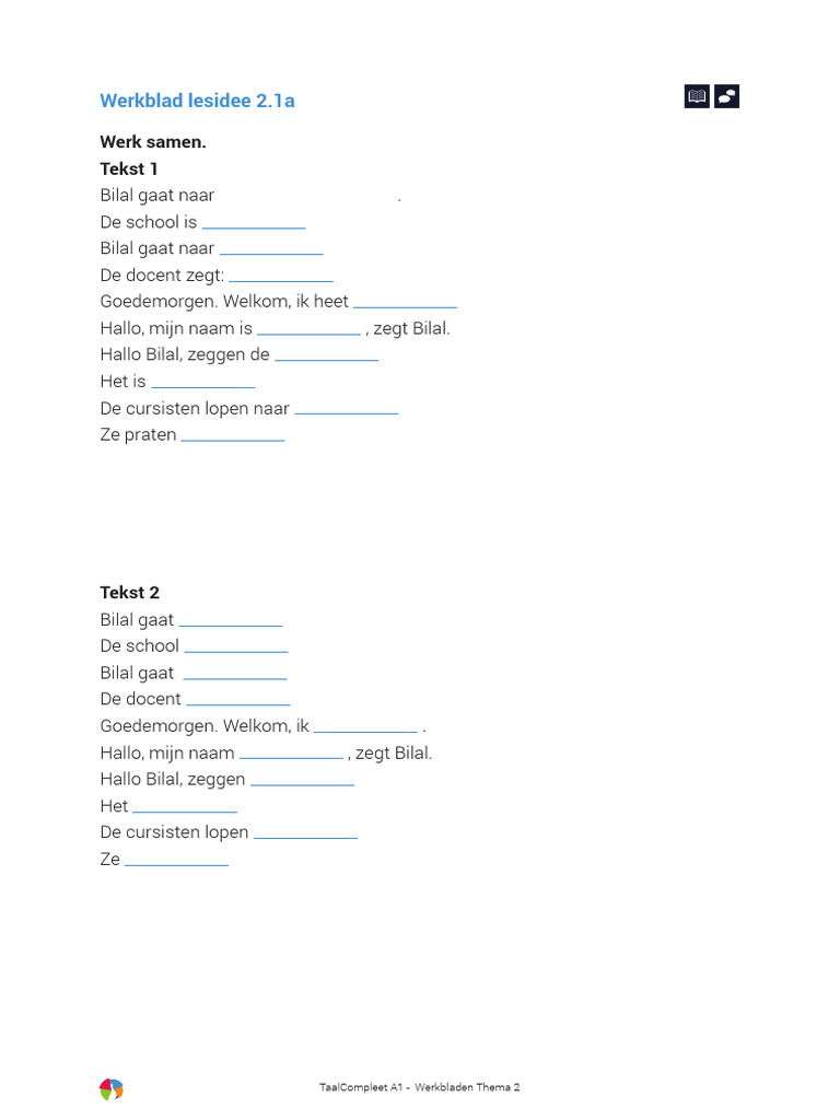 TaalCompleet A1 - Werkblad 2 - Def 2022 | PDF