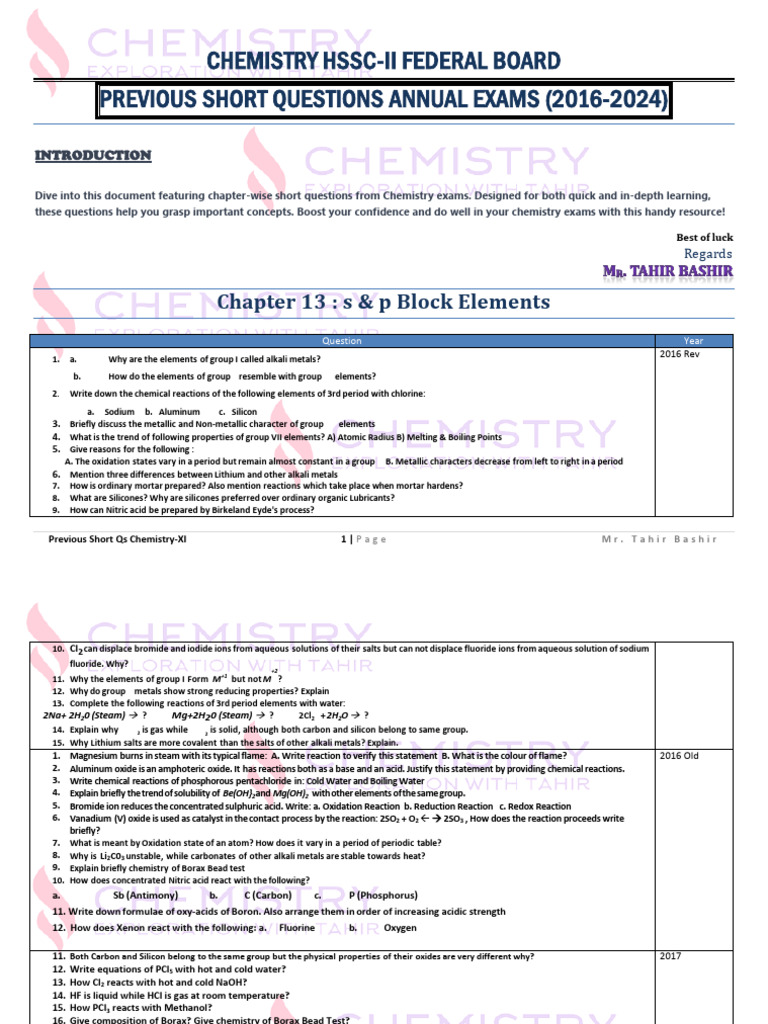 Past Papers Hssc II Sqs 2016-2024 | PDF | Spectroscopy | Ester