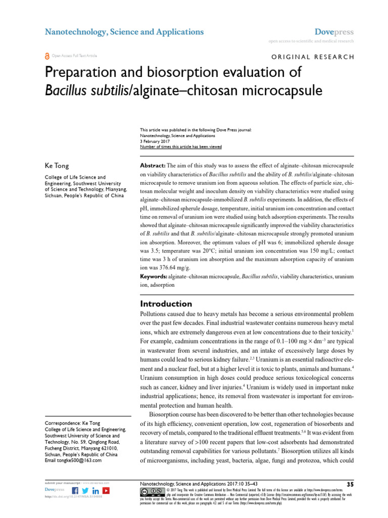 Bacillus Subtilis Biosorption Evaluation | PDF | Adsorption ...