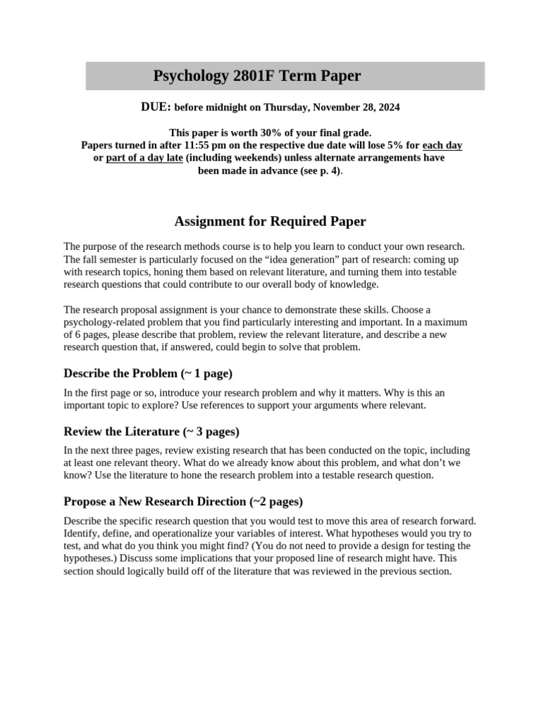 Fall Term Paper Rubric, 2024 | PDF | Hypothesis | Question