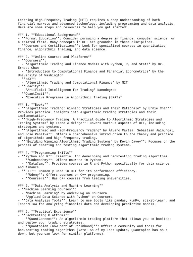 Learning High-Frequency Trading (HF | PDF | Data Science | Algorithmic ...