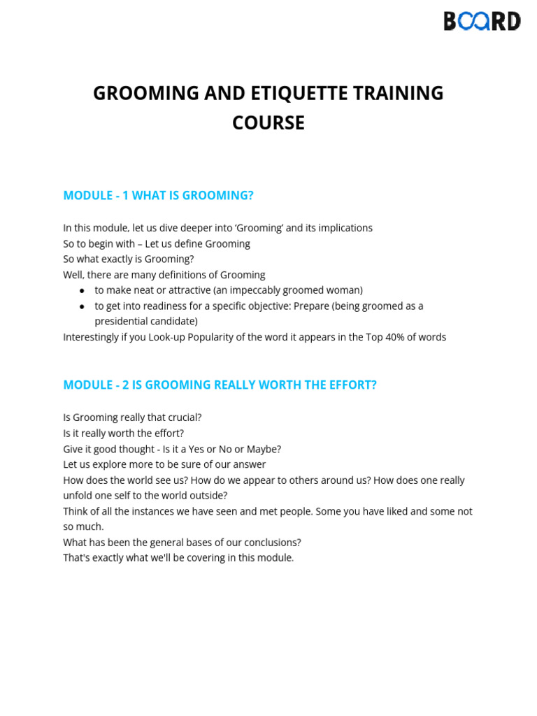 Grooming and Etiquette Course | PDF | Social Psychology