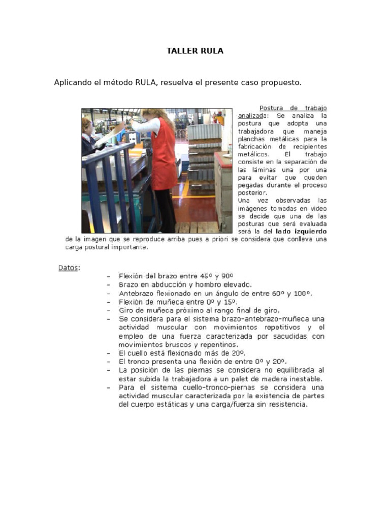 Taller RULA 2 | PDF