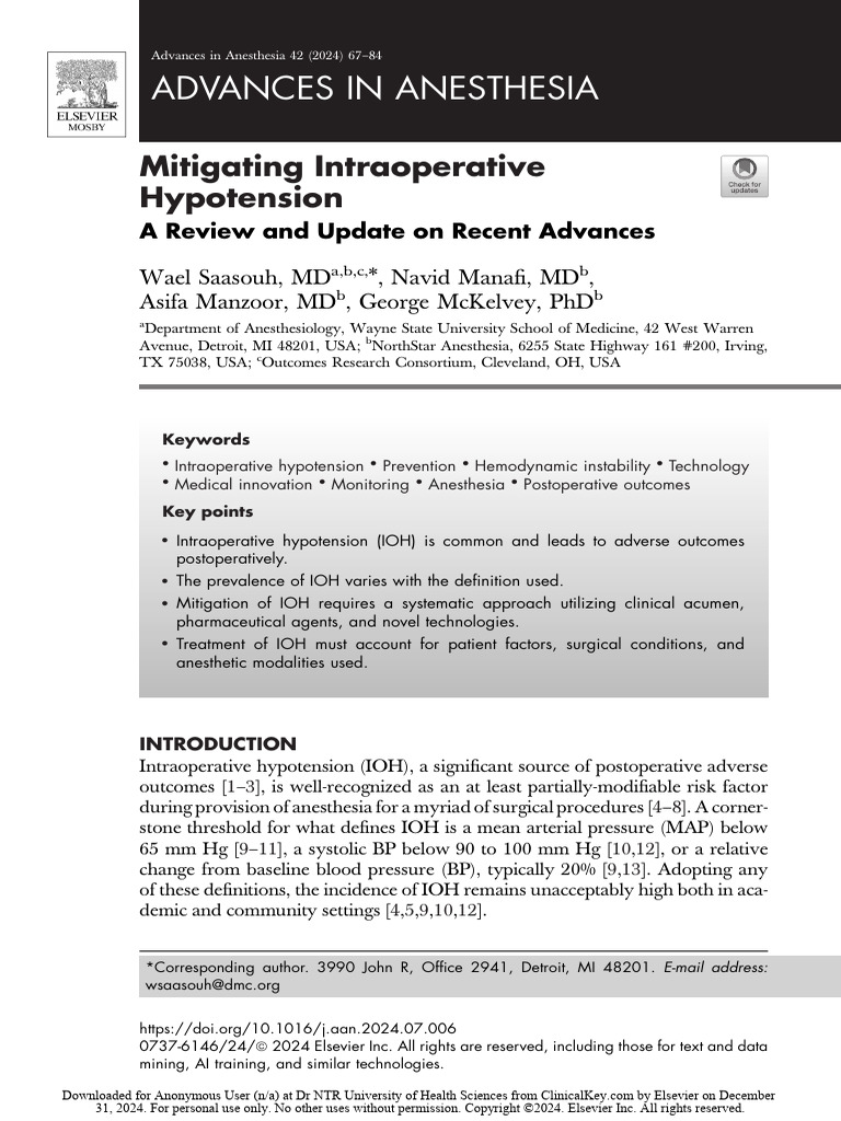 Advances in Anesthesia: Mitigating Intraoperative Hypotension | PDF ...