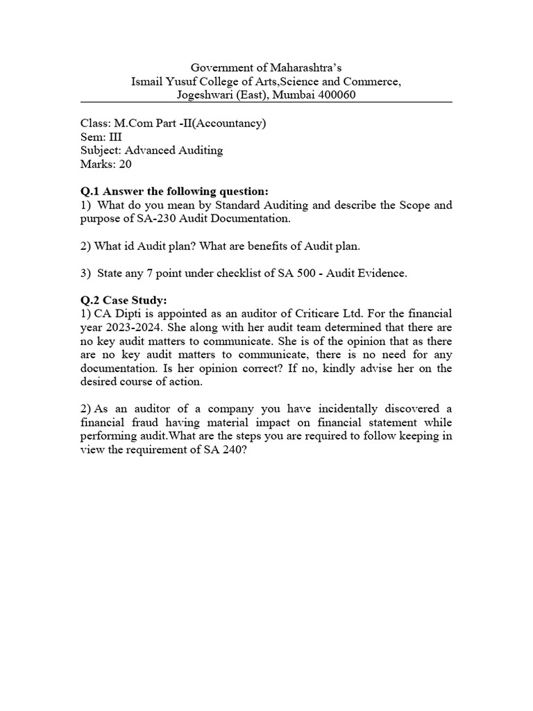 Advanced Auditing Assignment | PDF