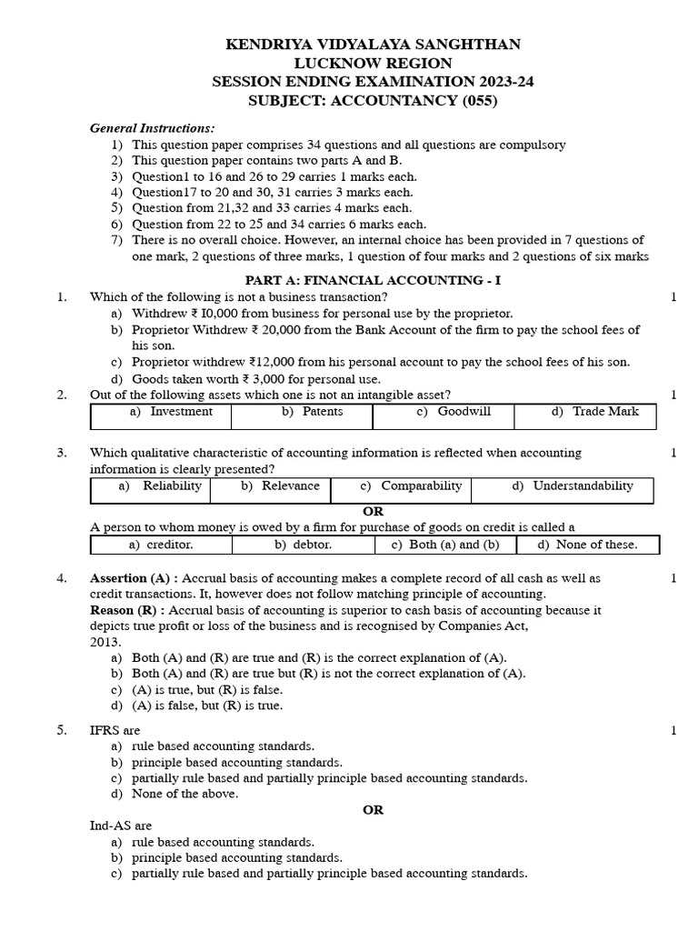 KVS Class 11 Accountancy Exam Paper | PDF | Debits And Credits | Expense