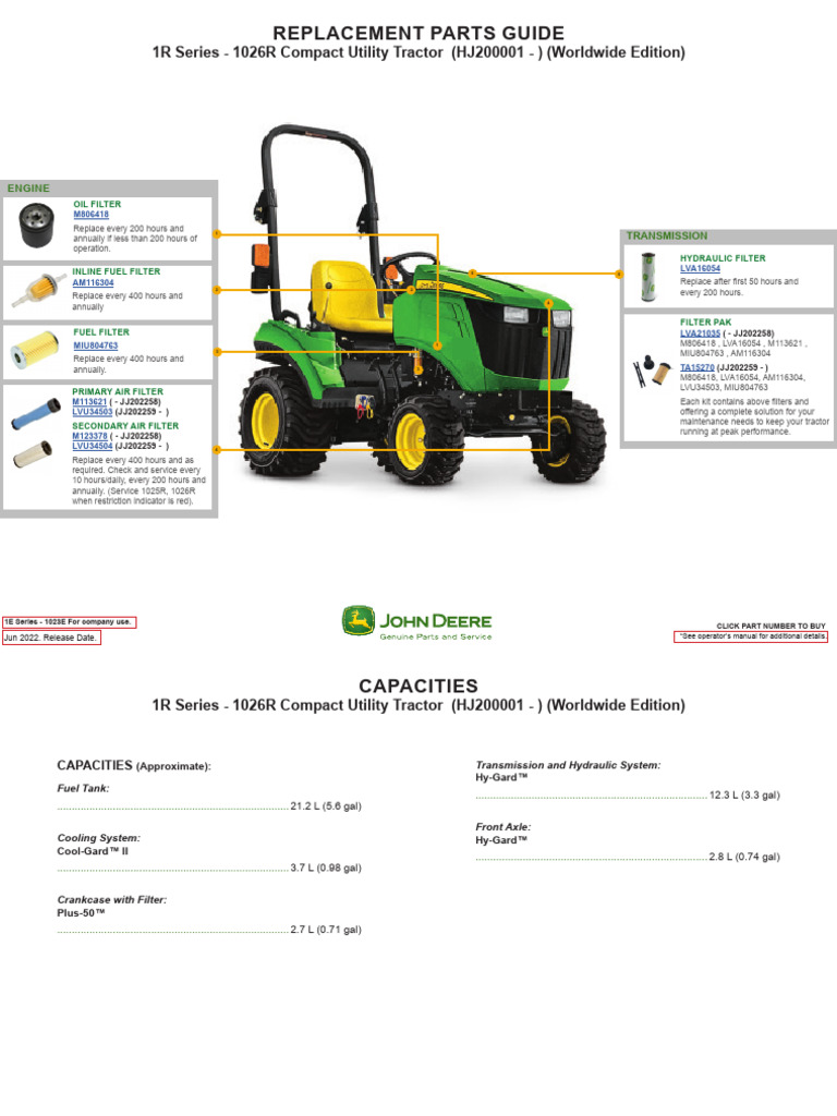 SE Replacement Parts Guide John Deere 1026R | PDF | Tractor | Manual Transmission