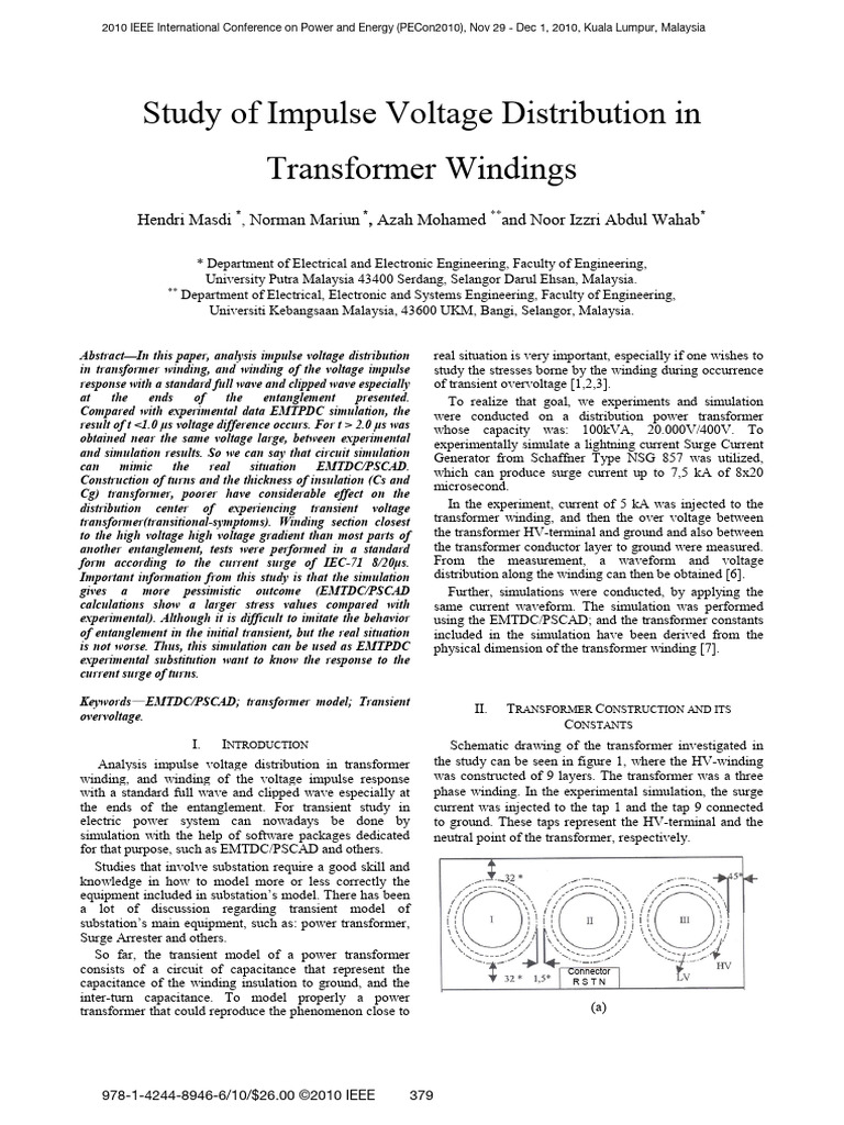 Impulse Voltage Distribution in Transformer | PDF | Transformer | Electrical Substation