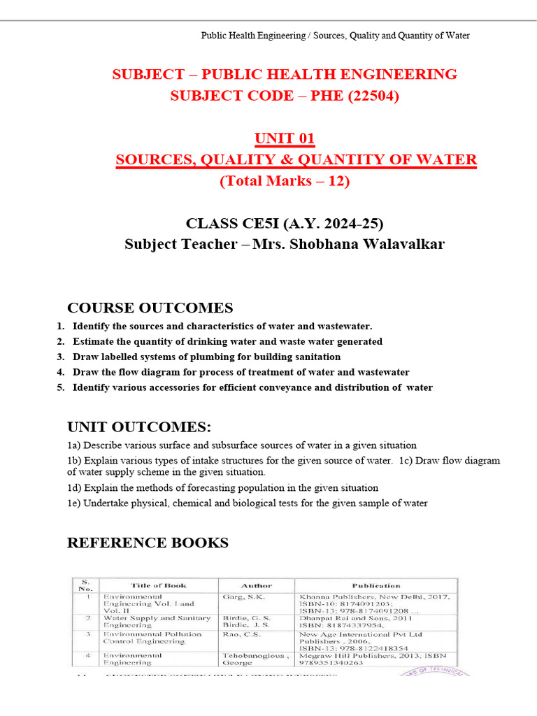 PHE UNIT 1 | PDF | Ph | Water