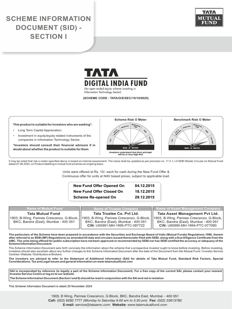 Tata Digital India Fund Sid - Nov 2024 | PDF | Securities (Finance ...