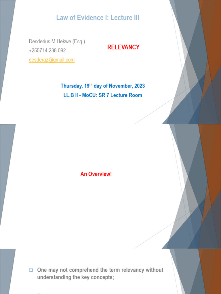Lecture - III - Relevancy | PDF | Evidence (Law) | Evidence