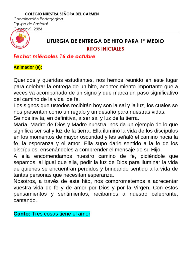 Hito 1° Medio | PDF | María, madre de Jesús | Amor