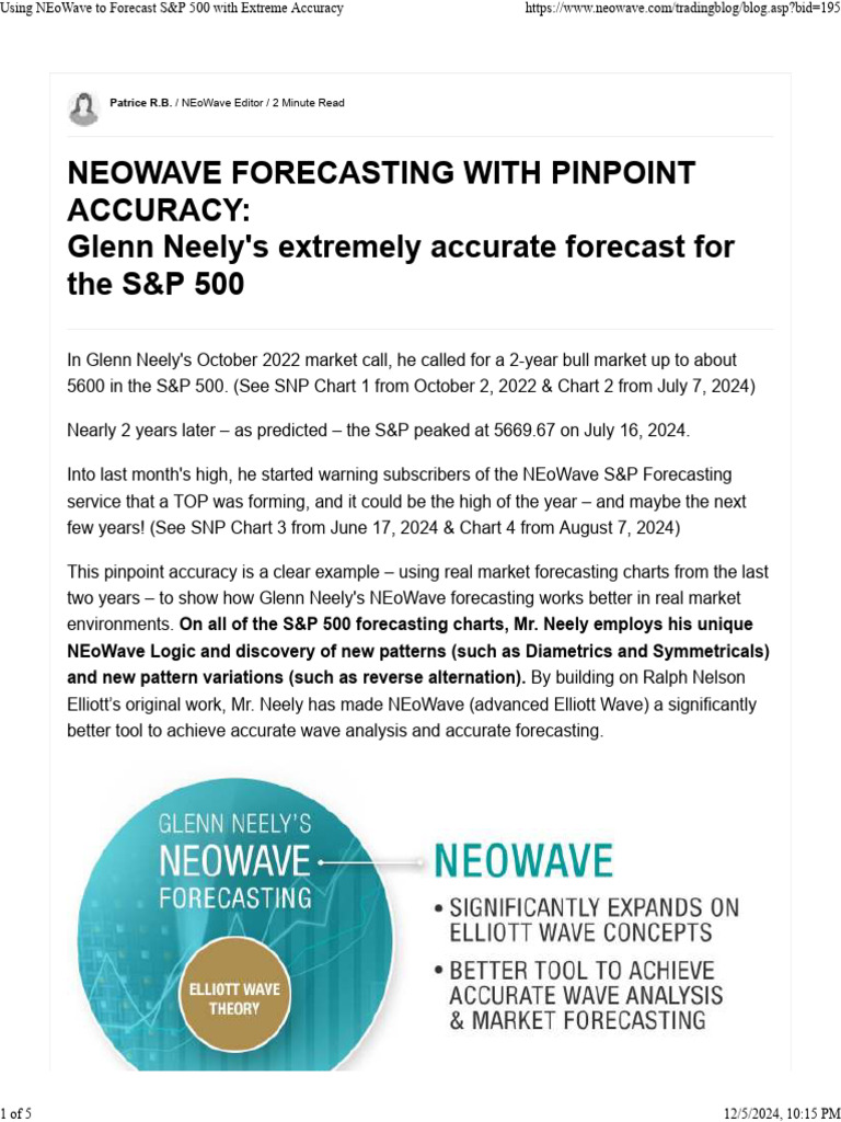 Using NEoWave To Forecast S&P 500 With Extreme Accuracy | PDF | Forecasting