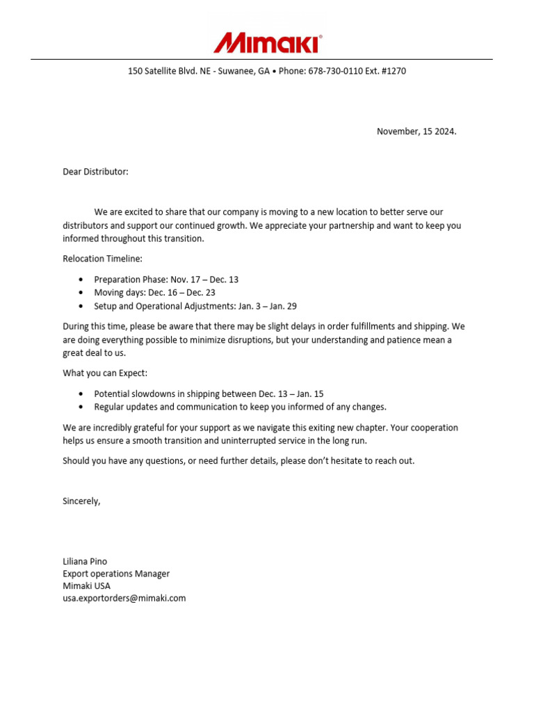 Relocation Letter Distrib | PDF