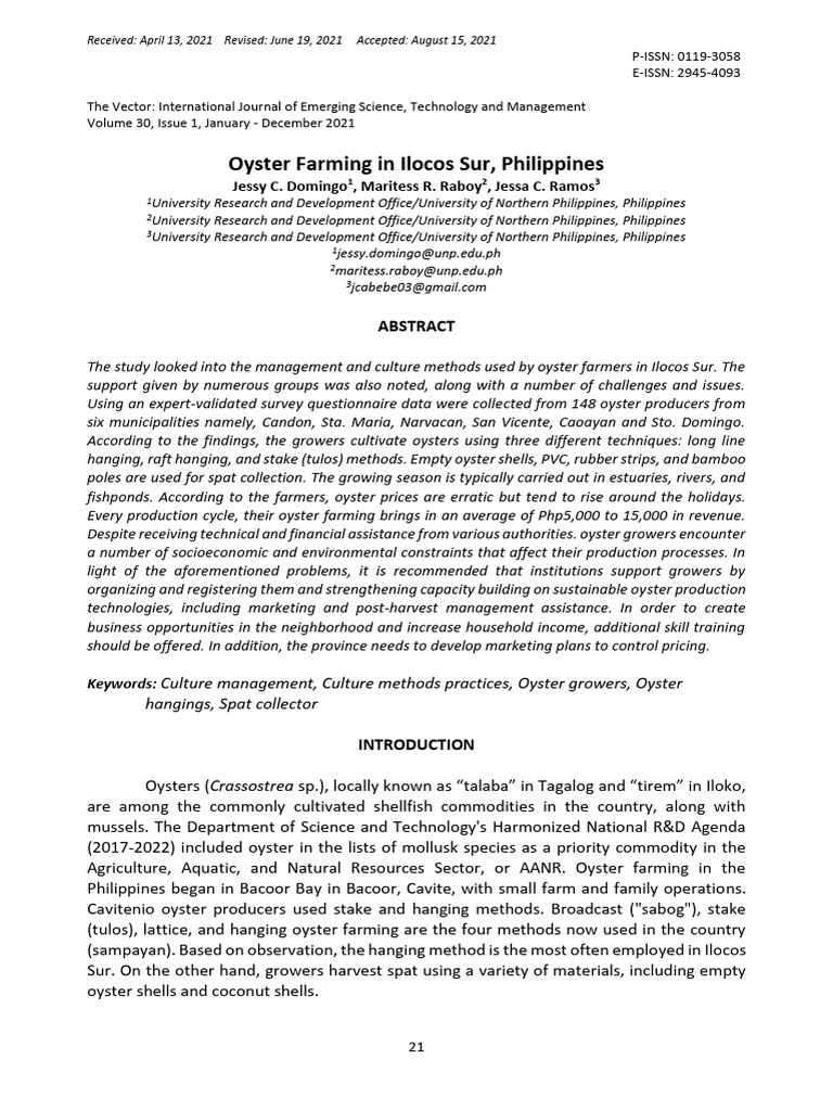VECTOR 3 +Oyster+Farming+ (Revised) | PDF | Oyster | Aquaculture