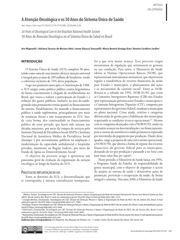 ATENÇAO ONCOLOGICA NOS 30 ANOS DO SUS | PDF | Programas sociais ...
