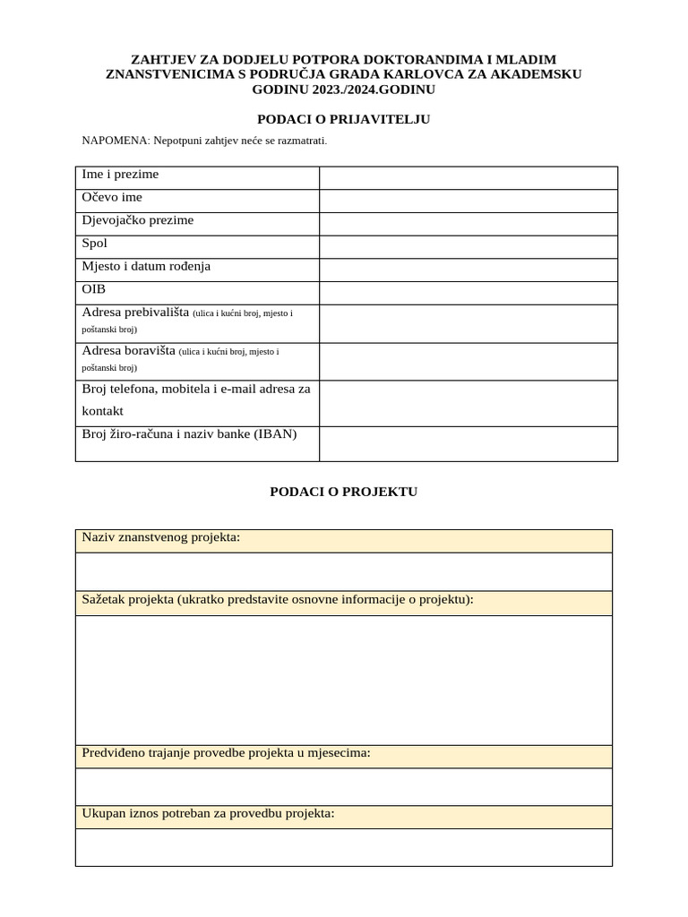 3 - Obrazac Za ZNANSTVENIKE I DOKTORANDE 2024 | PDF