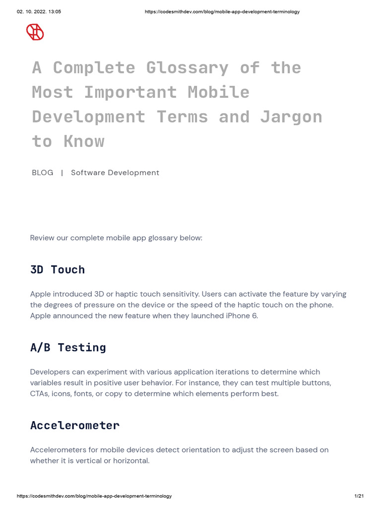 Mobile App Development Terminology | PDF | Mobile App | Ios